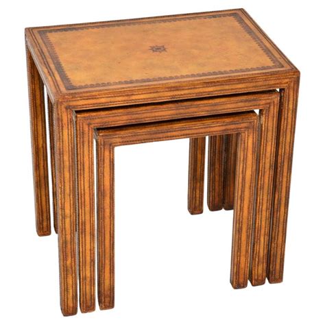 1970s Vintage Leather Bound Nest Of Tables For Sale At 1stdibs
