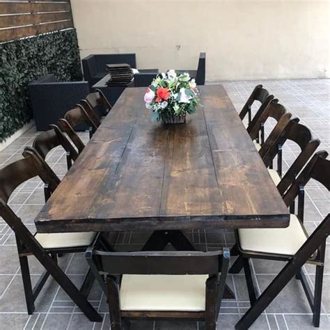 Mesa Rustica Con 10 Sillas De Madera Cafe Fiestas Rubi