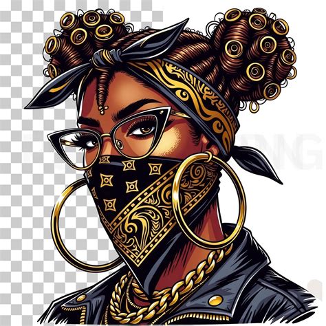 Gangsta Girl Png Black Woman Hip Hop Clipart With Gold Bandana