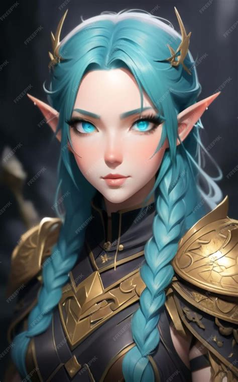Premium Photo A Green Haired Elf With Blue Eyes