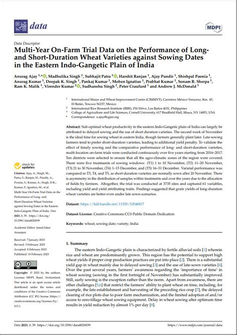 Multi Year On Farm Trial Data On The Performance Of Long And Short Duration Wheat Varieties