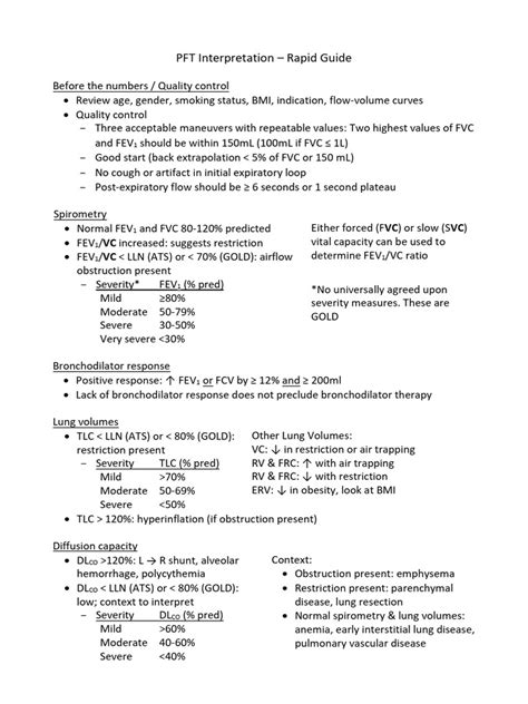 2021 Rbc Pft Interpretation Card Pdf Clinical Medicine Pulmonology