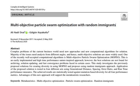 Pdf Multi Objective Particle Swarm Optimization With Random Immigrants