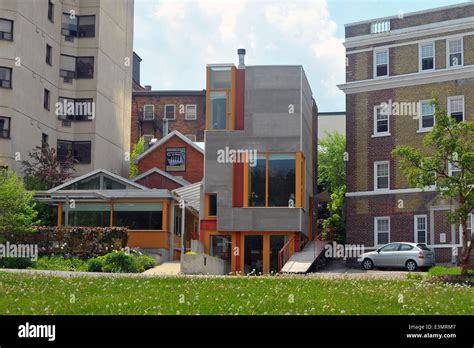 A Modern Angular Building Amidst More Traditional Buildings In Stratford Ontario In Canada