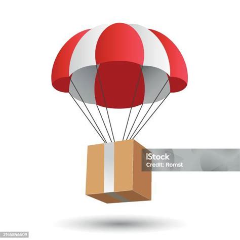 낙하산 선물 상자 패키지 공중 우편 배달 엠블럼 아이콘 벡터 일러스트 레이 션 낙하산 항공 비행체에 대한 스톡 벡터 아트 및 기타 이미지 낙하산 항공 비행체 날기