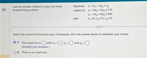 solved use the simplex method to solve the linear
