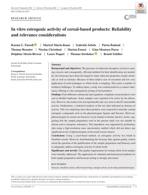 Pdf In Vitro Estrogenic Activity Of Cereal‐based Products