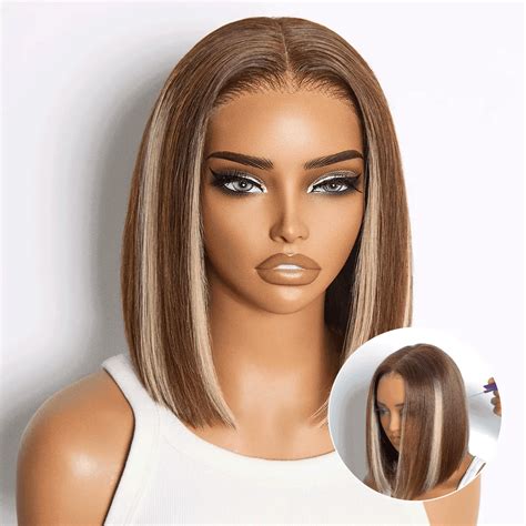 Ash Blonde Highlight Glueless 5x5 Hd Closure Lace Bob Wig