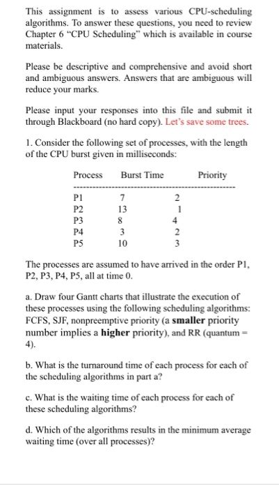 Solved This Assignment Is To Assess Various Cpu Scheduling