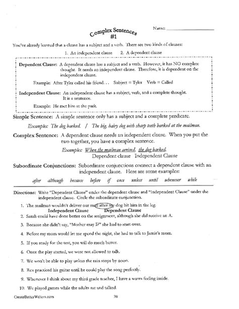 Complex Sentence Practice Paragraph Writing Studocu