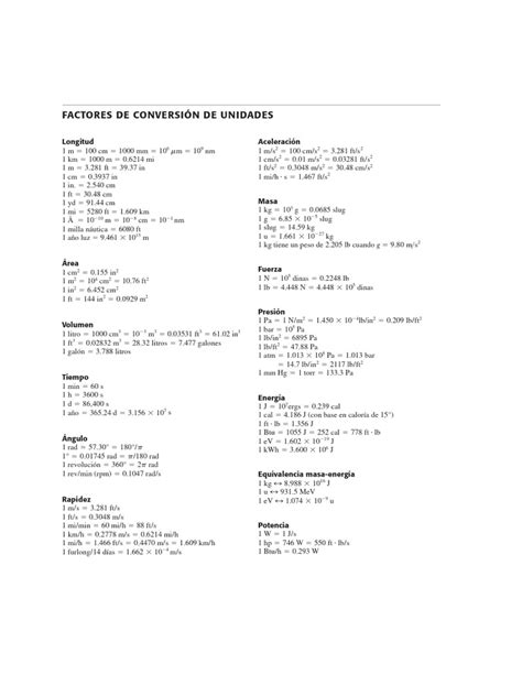 Factores De Conversion De Unidades Pdf Cantidad Unidades De Medida