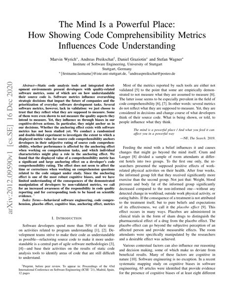 Pdf The Mind Is A Powerful Place How Showing Code Comprehensibility Metrics Influences Code