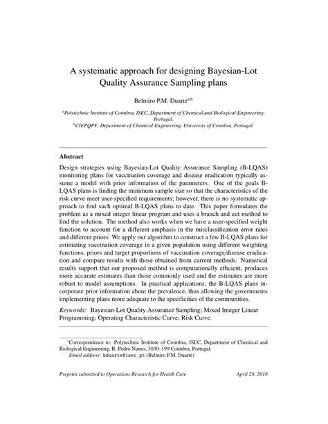 (PDF) A systematic approach for designing Bayesian-Lot Quality Assurance Sampling plans