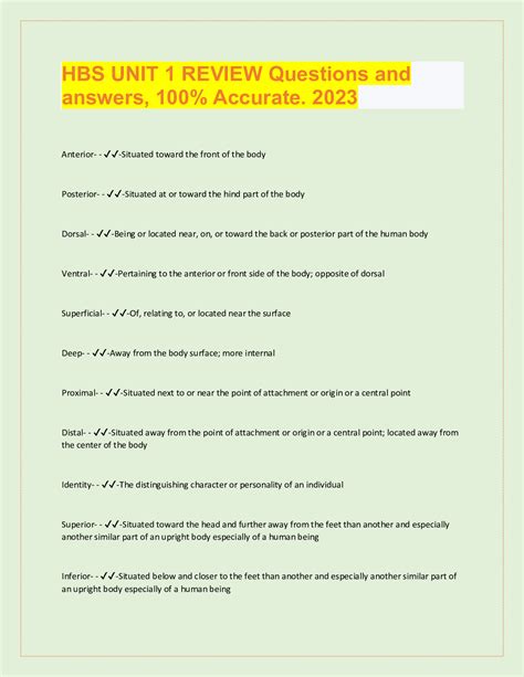 Hbs Unit 1 Review Questions And Answers 100 Accurate 2023 Scholarfriends