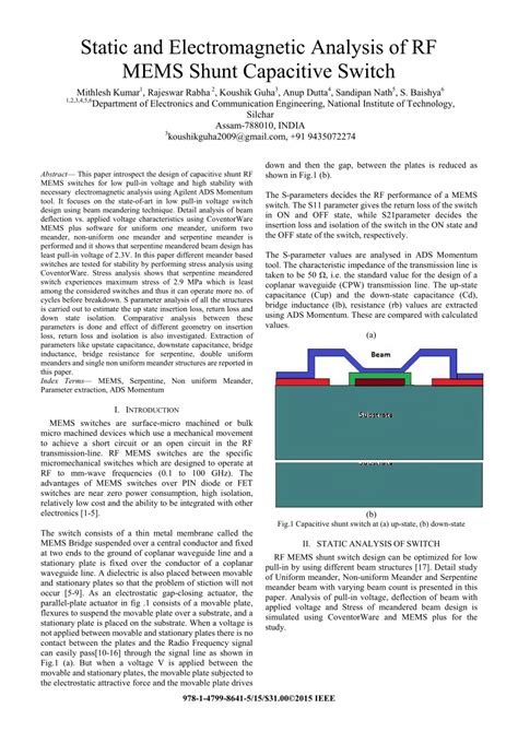 Pdf Static And Electromagnetic Analysis Of Rf Mems Shunt Capacitive Switch