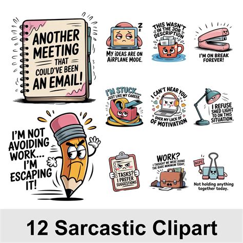 Sarcastic Office Png Bundle 12 Funny Job Work Quotes Clipart