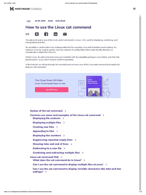 How To Use The Linux Cat Command With Examples Pdf Computer File Text File