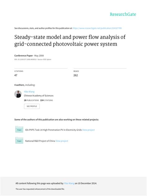 Steady State Model And Power Flow Analysis Of Grid Pdf Photovoltaics Photovoltaic System