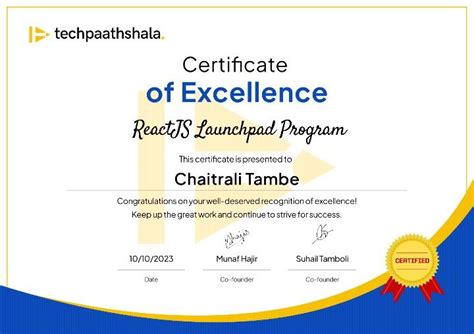 Chaitrali Tambe On Linkedin Reactjs Frontend Techpaathshala Certificateofexcellence