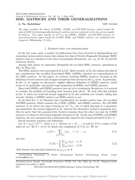 Sdd1 Matrices And Their Generalizations Request Pdf