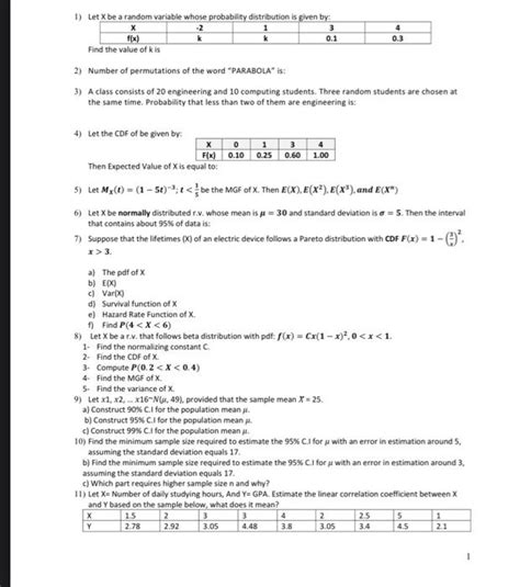 Solved 1 Let X Be A Random Variable Whose Probability Chegg