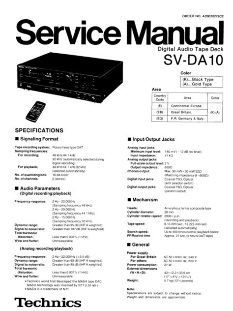Hfe Technics Sv Da10 Service En Pdf