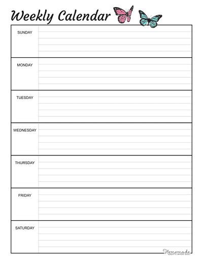 Week Calendar Print Out Free Printable 7 Day Weekly Calendar Blank