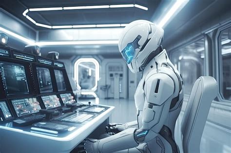Premium Ai Image Robot Operating A Computer Scree Generative Ai