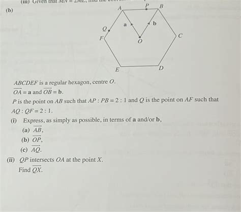 solved b abcdef is a regular hexagon centre o vec oa a