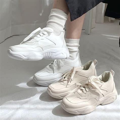 드레시백 릭비 캐주얼 통굽 스니커즈 어글리 슈즈 심플 빈티지 올 흰운동화 대학생 무지 사계절 데일리 신발 레이스업 간편 가벼운 키높이 끈 운동화 45cm