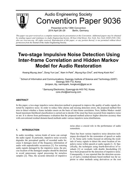 Pdf Two Stage Impulsive Noise Detection Using Inter Frame Correlation