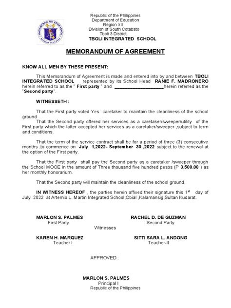 Memorandum Of Agreement Pdf Philippines