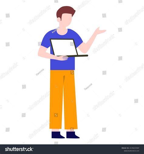 Man Standing Holding Laptop Talkingvector Design Stock Vector Royalty Free