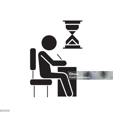 Examing Test Writing Man At Desk Black Vector Concept Icon Examing Test Writing Man At Desk Flat