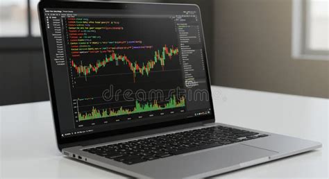 Aptop Displaying Code And A Financial Chart On The Screen Likely A Candlestick Graph Stock