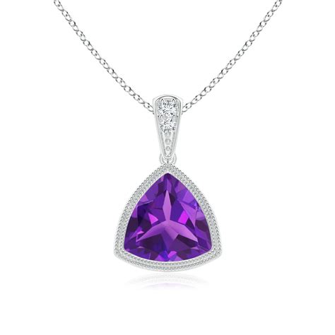 Bezel Set Trillion Amethyst Pendant With Milgrain