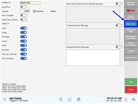 Enable Admin Fee Exatouch Knowledge Base