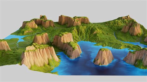 3D Green landscape with boulders - TurboSquid 2160581