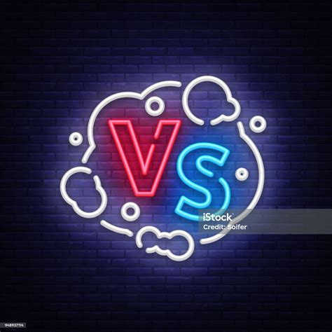 네온 사인 벡터 대 로고 네온 스타일에서 기호 대 밤 디자인 서식 파일 라이트 배너 광고 전투 Vs 경기 게임 컨셉 경쟁 Vs