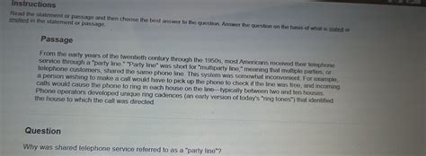 solved instructions read the statement or passage and then choose the