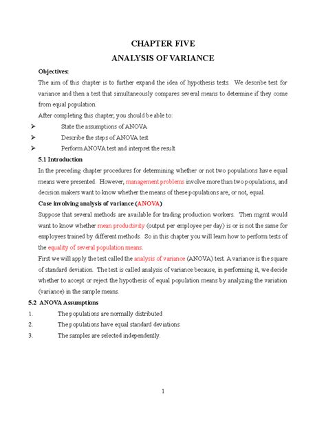Chapter 5 Analysis Of Variance Anova In Statistics For Management