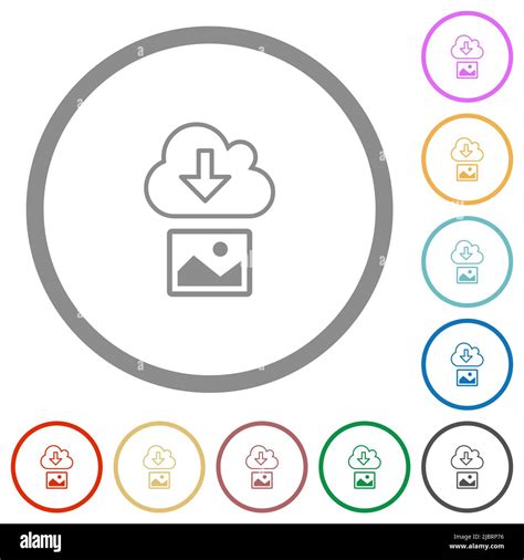Download Image From Cloud Outline Flat Color Icons In Round Outlines On White Background Stock