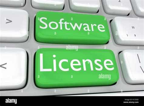 3d Illustration Of Computer Keyboard With The Print Software License On Two Adjacent Green
