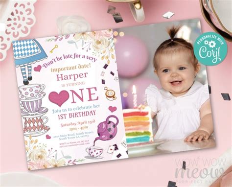Alice In Wonderland First Birthday Invitations