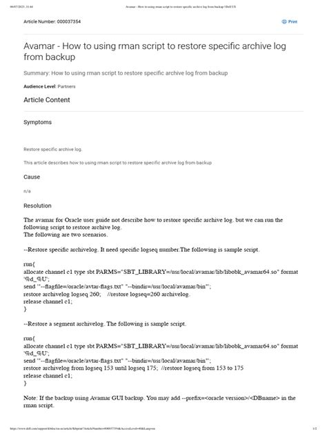 Avamar How To Using Rman Script To Restore Specific Archive Log From
