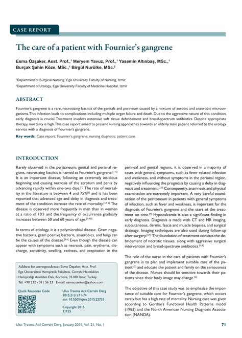 Pdf The Care Of A Patient With Fourniers Gangrene
