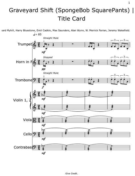 Graveyard Shift Spongebob Squarepants Title Card Sheet Music For