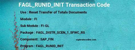 fagl runid init sap tcode for reset transfer of totals documents