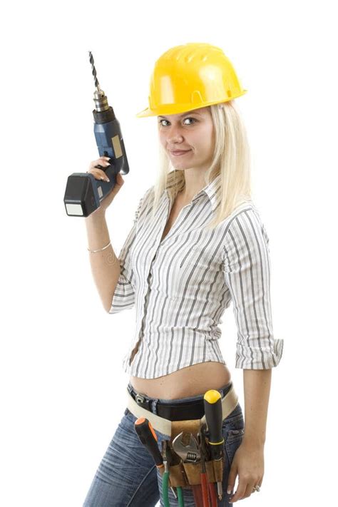 Girl With Drilling Machine Stock Image Image Of Belt 2168313