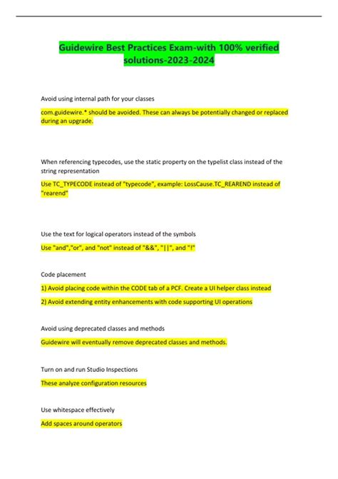 Guidewire Best Practices Exam With 100 Verified Solutions Wire